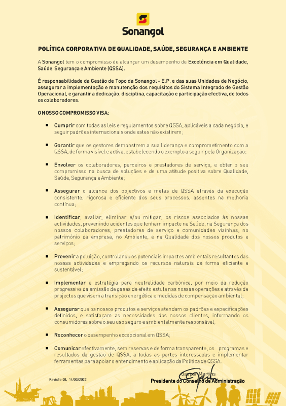 POLÍTICA CORPORATIVA DE QSSA – Sonangol | Sustentabilidade